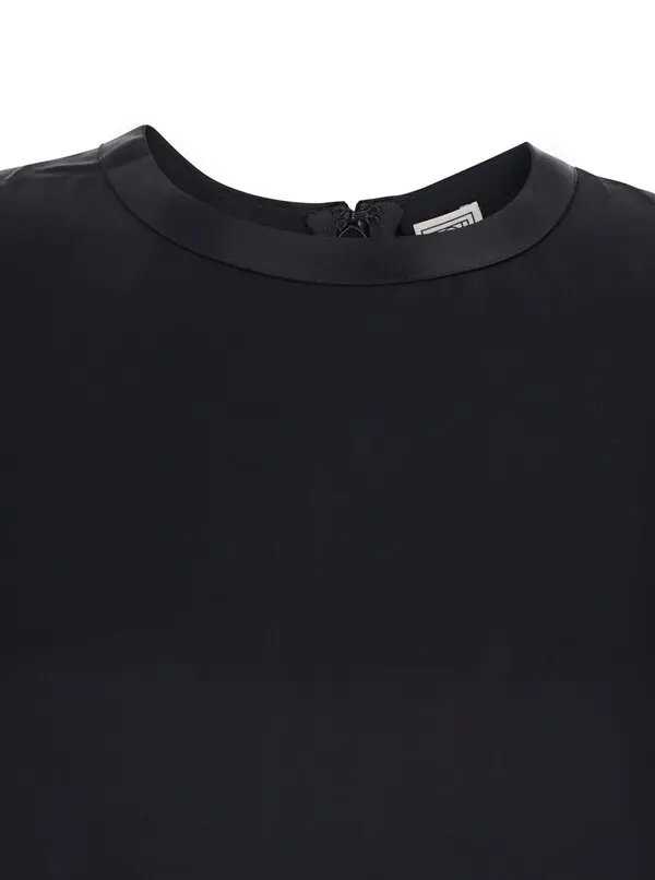 TOTEME Boxy Satin Top With Round Neck And Long Sleeves - Black