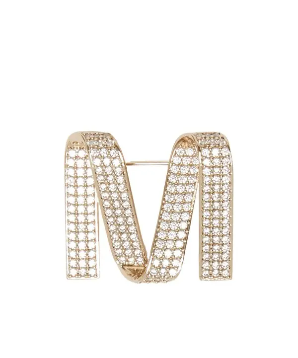 Max Mara Rhinestone M-shaped Brooch - Bronze