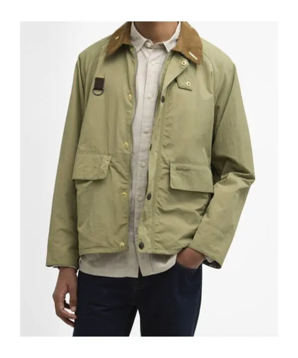 Barbour Icons Spey Jacket With Cord Collar And Embroidered Detail - Bleached Olive