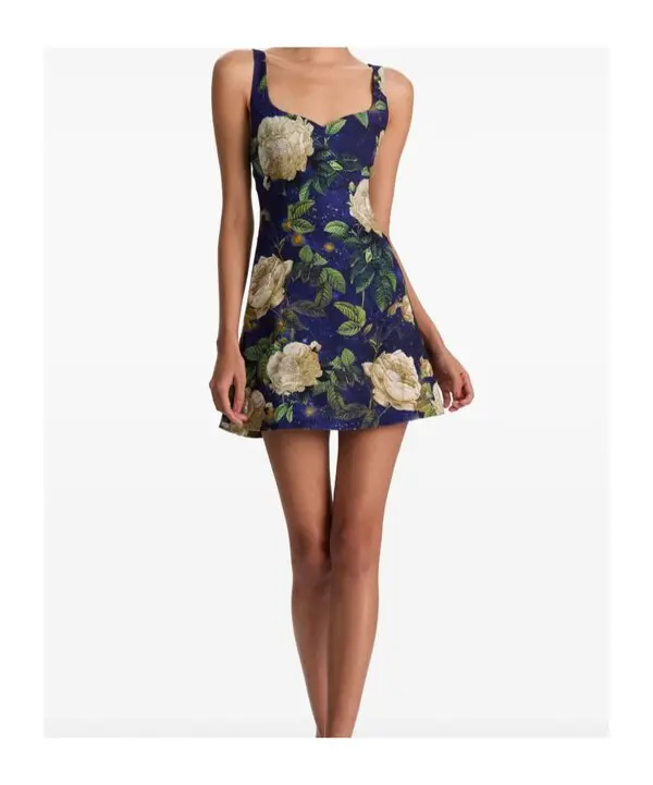 ALICEOLIVIA Printed Sweetheart Neckline A-line Mini Dress
