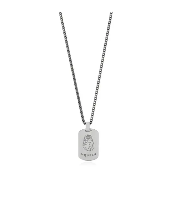 Alexander McQueen Skull Engraved Pendant Necklace - Gray