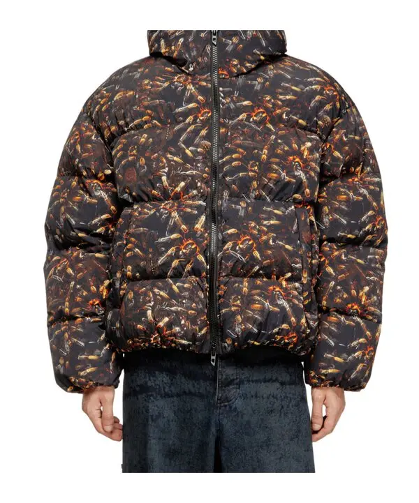 DIESEL® W-spider" Hooded Puffer Jacket - Black/brown