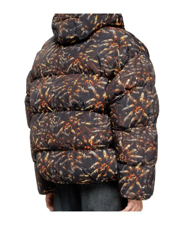 DIESEL® W-spider" Hooded Puffer Jacket - Black/brown