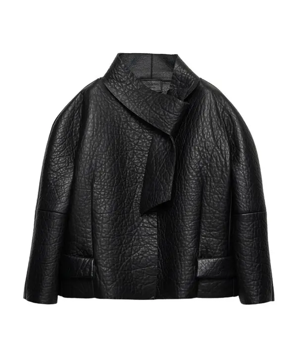 Prada Bonded Nappa Leather Jacket With Shawl Collar