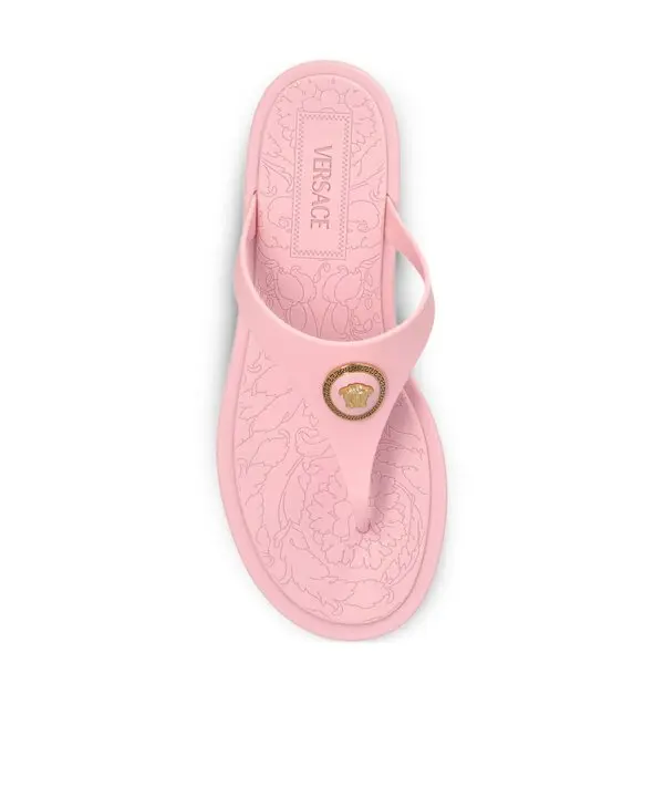 Versace Alia Thong Strap Flat Sandals With Medusa Hardware - Pink