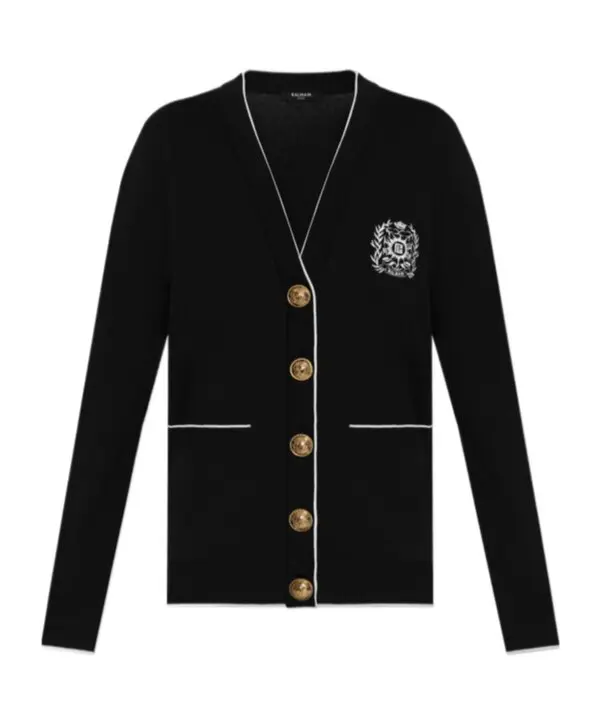 Balmain Emblème Embroidered Knit Cardigan