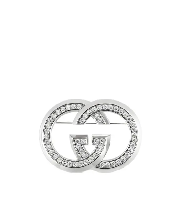 Gucci Interlocking G Brooch With Crystals - Gray