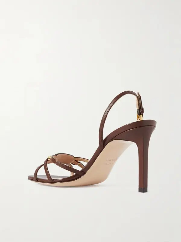 TOM FORD 85mm Mid Heel Sandals With Gold T Logo Detail - Tan