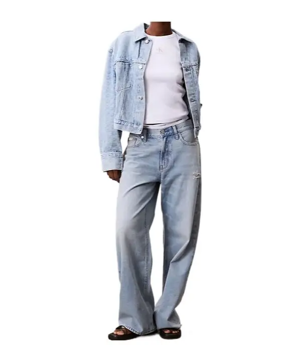Calvin Klein Monogram Logo Cropped Denim Jacket - Ck Light Printed