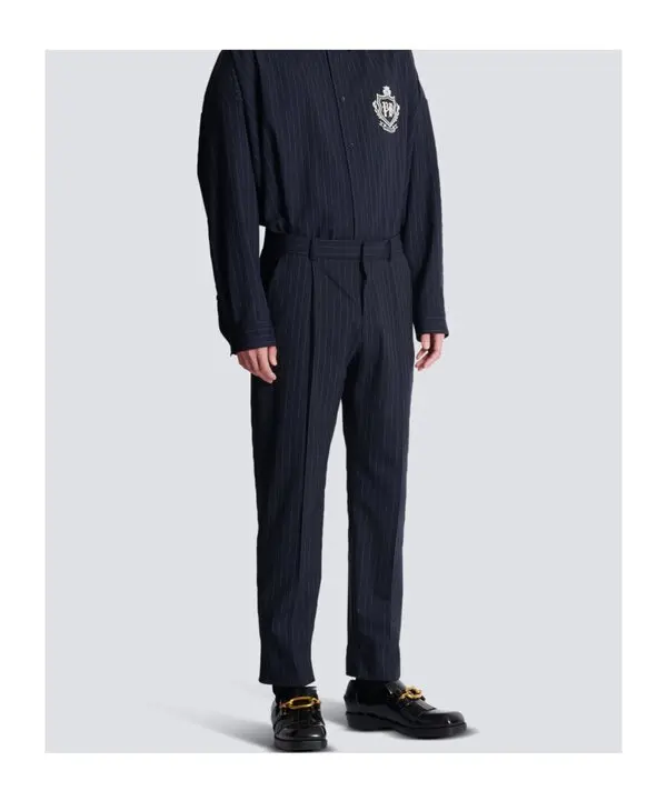 Balmain Striped Straight-leg Tailored Trousers - Black