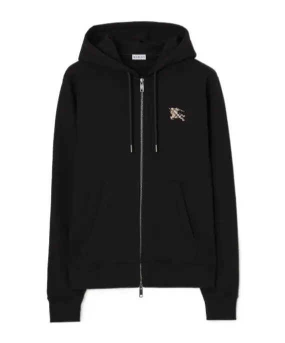 Burberry Zip-up Hoodie With Equestrian Knight Embroidery - Black