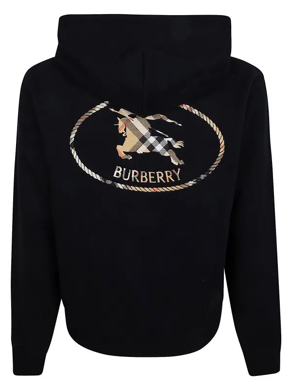 Burberry Zip-up Hoodie With Equestrian Knight Embroidery - Black