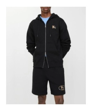 Burberry Zip-up Hoodie With Equestrian Knight Embroidery - Black