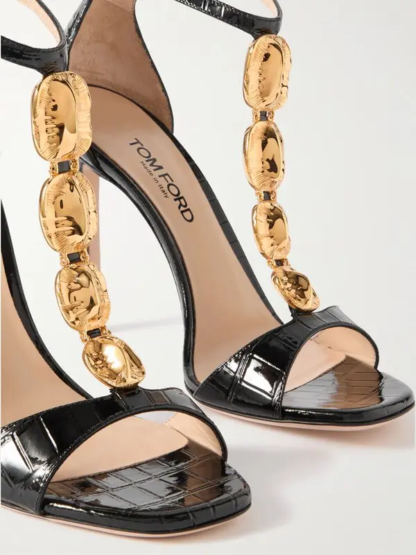 TOM FORD Chain T-strap Crocodile-embossed Sandals