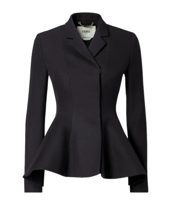 Fendi Grain De Poudre Wool Peplum Blazer