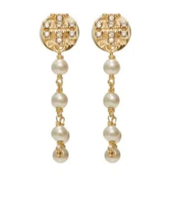 Tory Burch Moondance Pearl And Chain Earrings - Gold / Pearl / Crystal