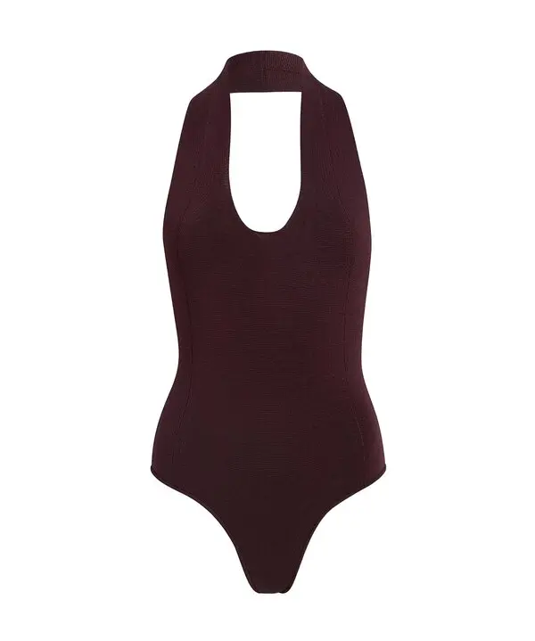 Khaite Sleeveless Knitted Bodysuit With U-neck Halter - Black