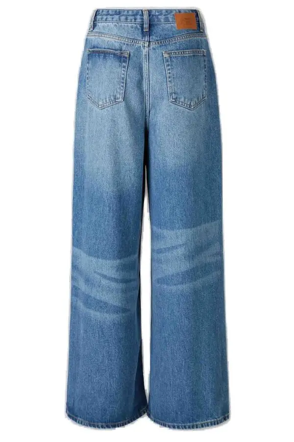 GANNI Faded Effect Wide Leg Jeans