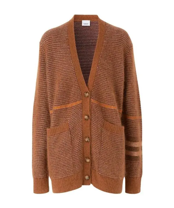 Burberry V-neck Buttoned Cardigan With Crochet Design
