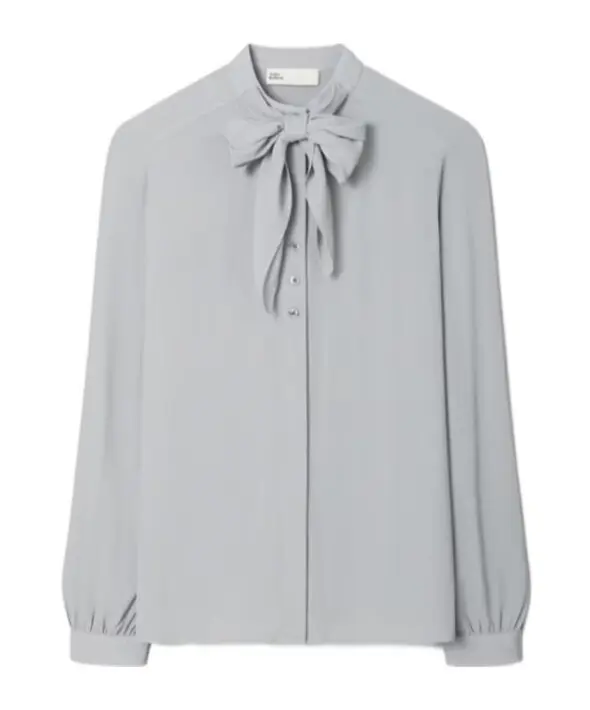 Tory Burch Georgette Bow Blouse - Grey