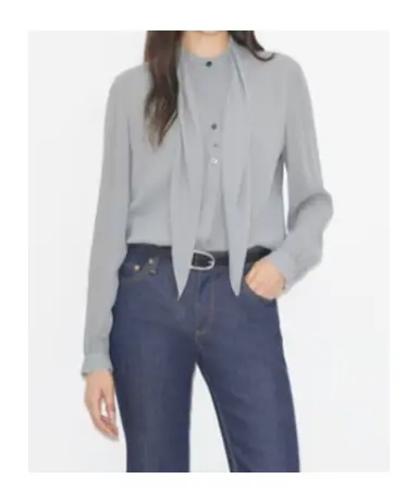 Tory Burch Georgette Bow Blouse - Grey
