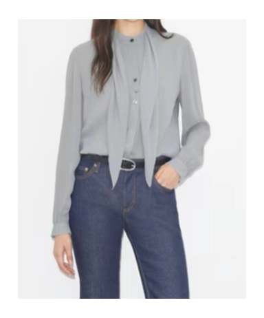 Tory Burch Georgette Bow Blouse - Grey