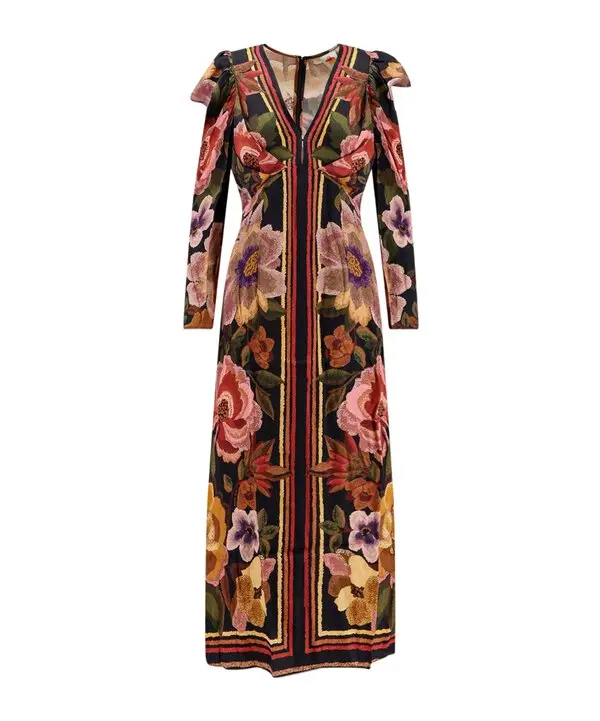 Farm Rio V-neck Puff Sleeve Maxi Dress