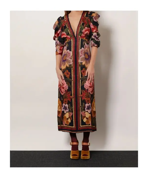 Farm Rio V-neck Puff Sleeve Maxi Dress