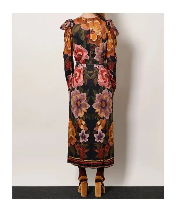 Farm Rio V-neck Puff Sleeve Maxi Dress