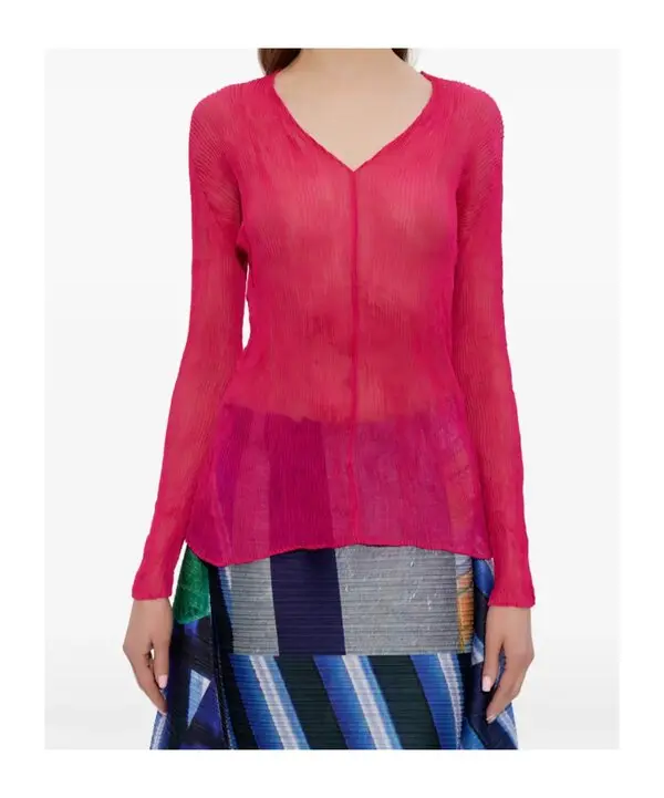 Issey Miyake Chiffon Twist 1 Long Sleeve Top - Fuchsia