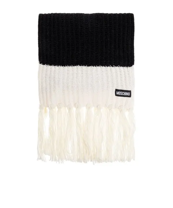 Moschino Label Fringed Scarf - White