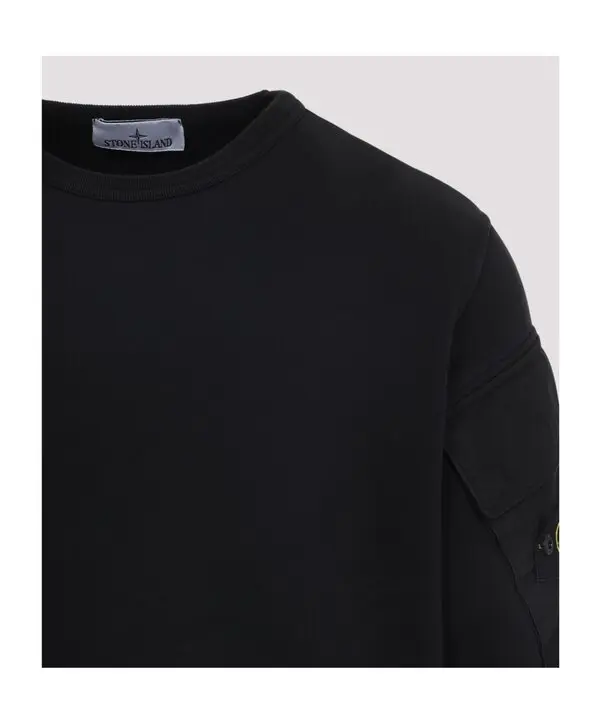 Stone Island Logo Patch Crewneck Sweatshirt - Black