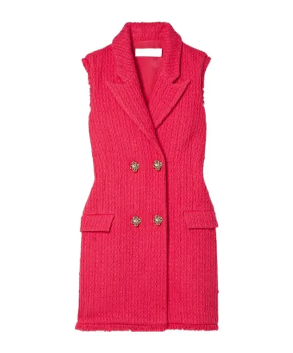 Oscar De La Renta Cerise Tweed Mini Dress