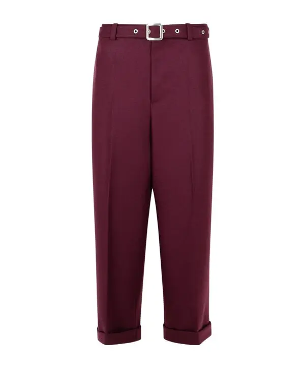 JIL SANDER Belted Pleated Trousers - Bordeaux