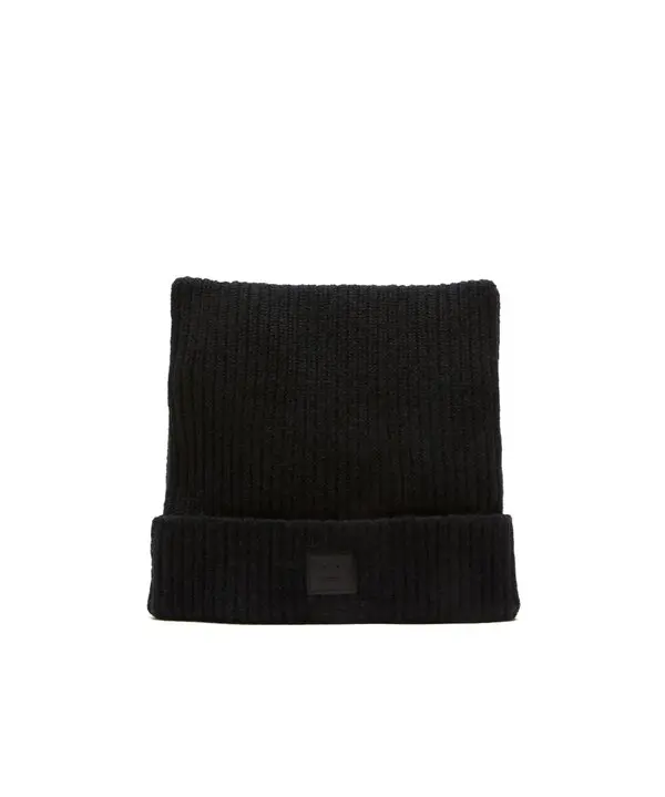 Acne Studios Face Logo Beanie - Black