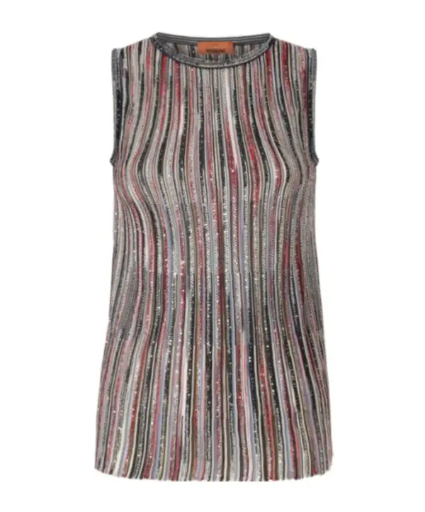 Missoni Sleeveless Sequined Striped Top - Gray
