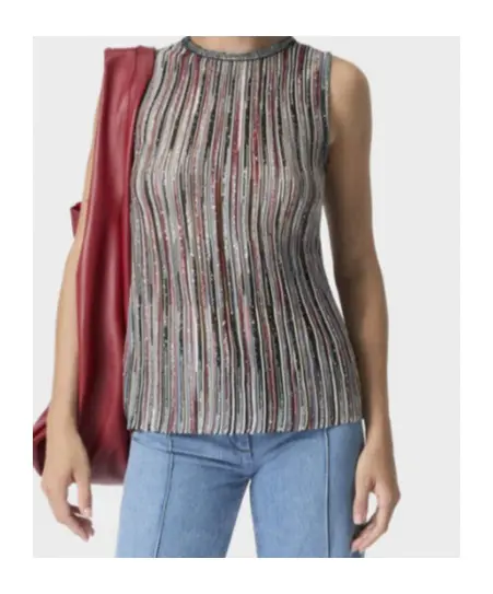 Missoni Sleeveless Sequined Striped Top - Gray