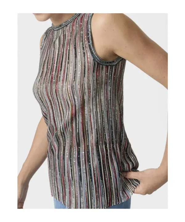 Missoni Sleeveless Sequined Striped Top - Gray