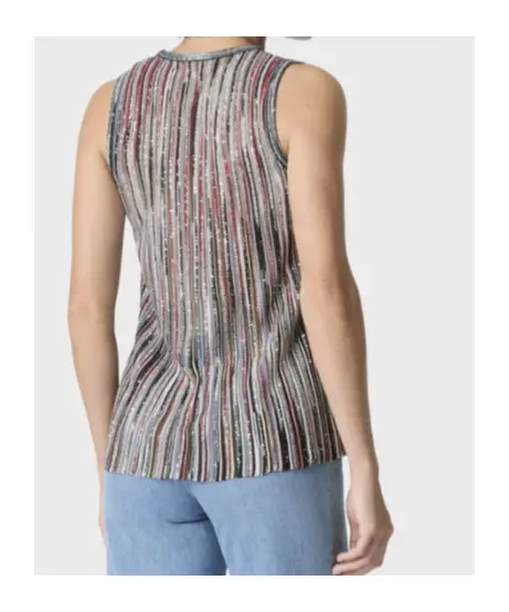 Missoni Sleeveless Sequined Striped Top - Gray