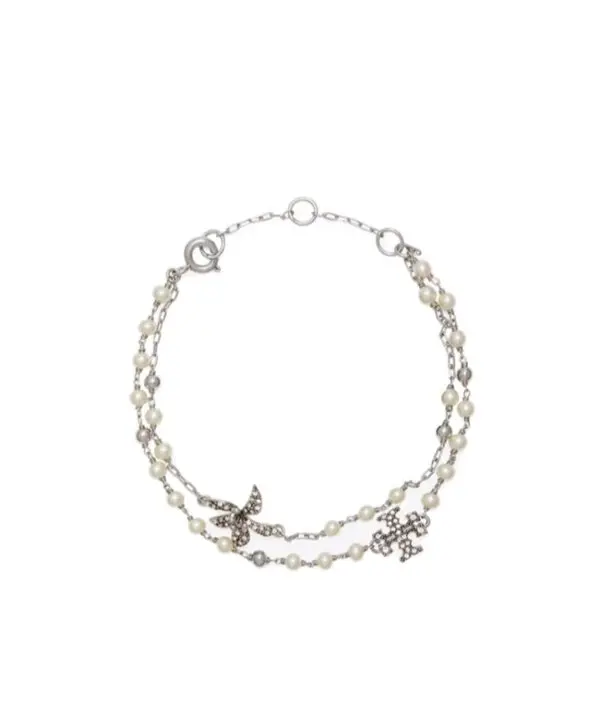 Tory Burch Moondance Multi Strand Pearl Bracelet - Silver / Pearl / Crystal