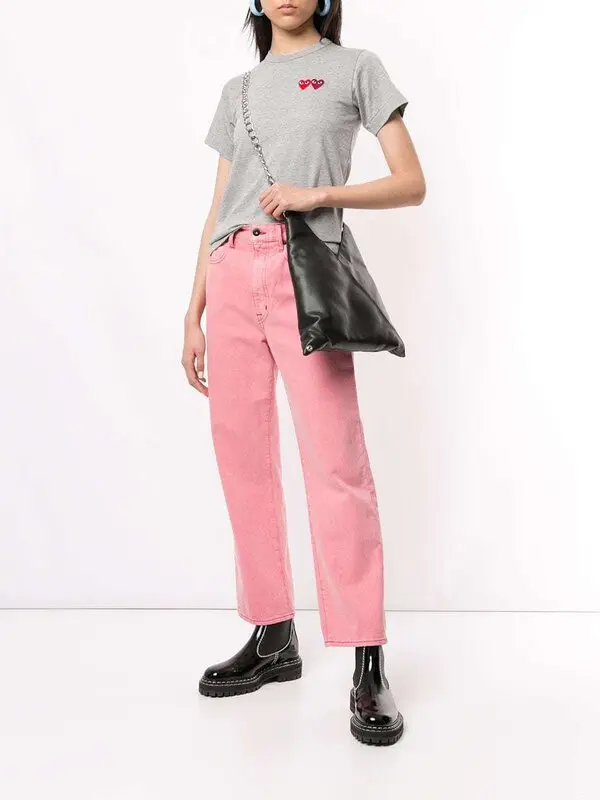 Play Comme Des Garcon Crewneck T-shirt With Embroidered Hearts - Gray