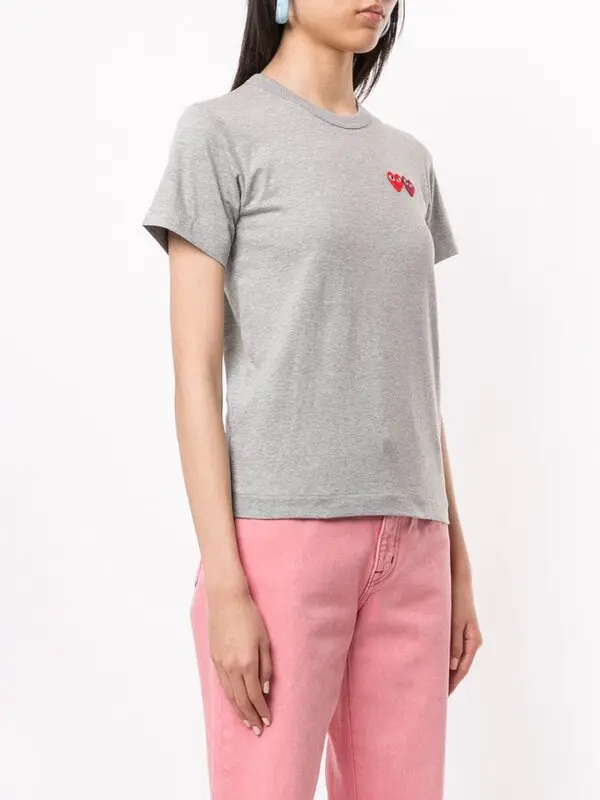 Play Comme Des Garcon Crewneck T-shirt With Embroidered Hearts - Gray