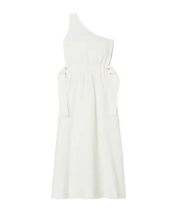 Tory Burch One-shoulder Belted Cotton Dress - Marshmallow