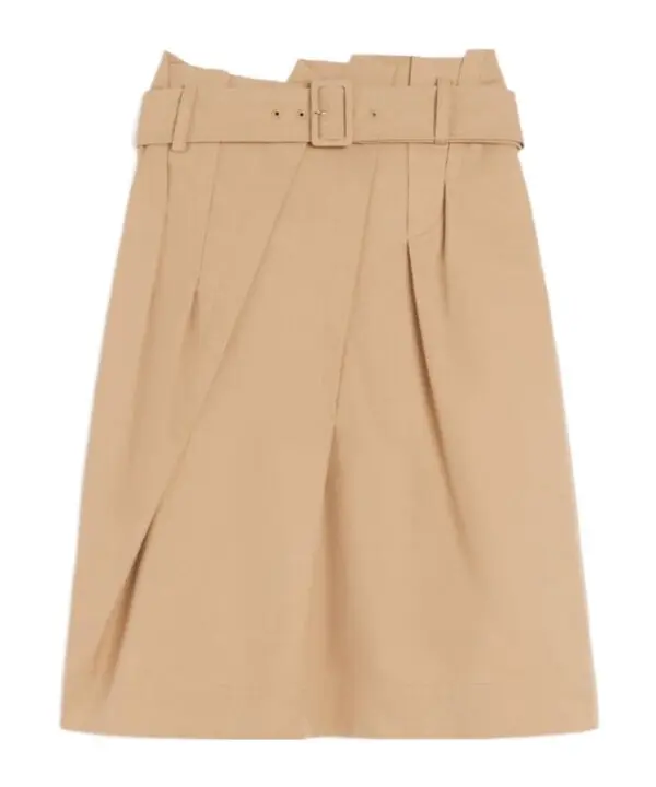 Max Mara Cotton Twill Skirt With Asymmetrical Pleats