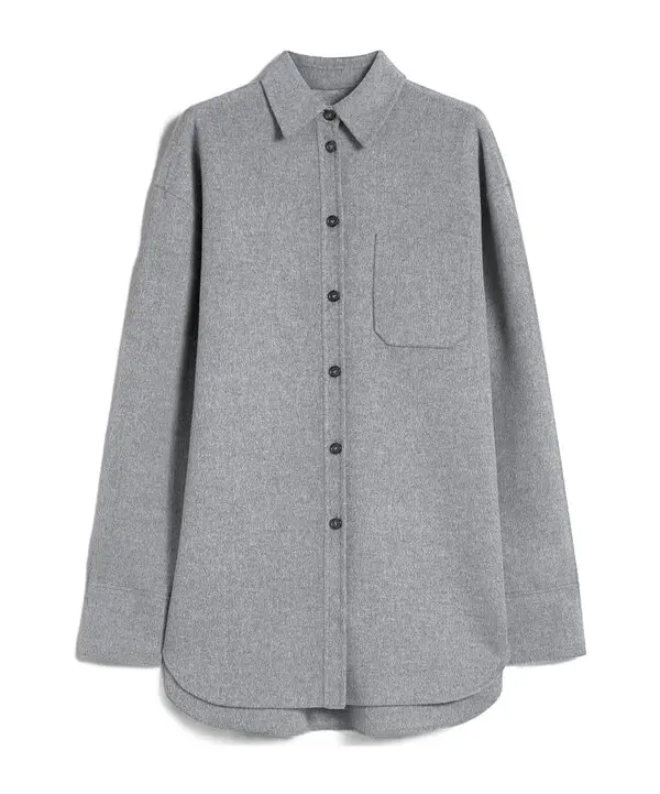 Sportmax Long-sleeved Button-up Shirt In Double-faced Wool - Medium Gray