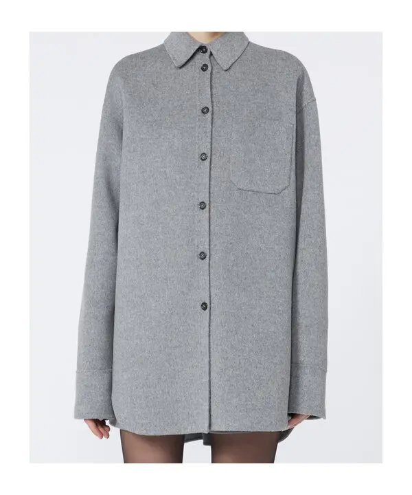 Sportmax Long-sleeved Button-up Shirt In Double-faced Wool - Medium Gray
