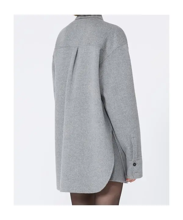 Sportmax Long-sleeved Button-up Shirt In Double-faced Wool - Medium Gray