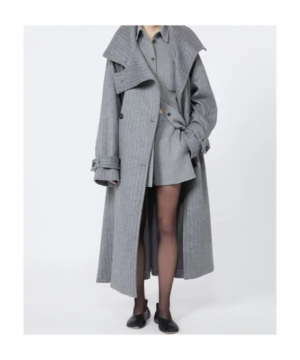 Sportmax Long-sleeved Button-up Shirt In Double-faced Wool - Medium Gray