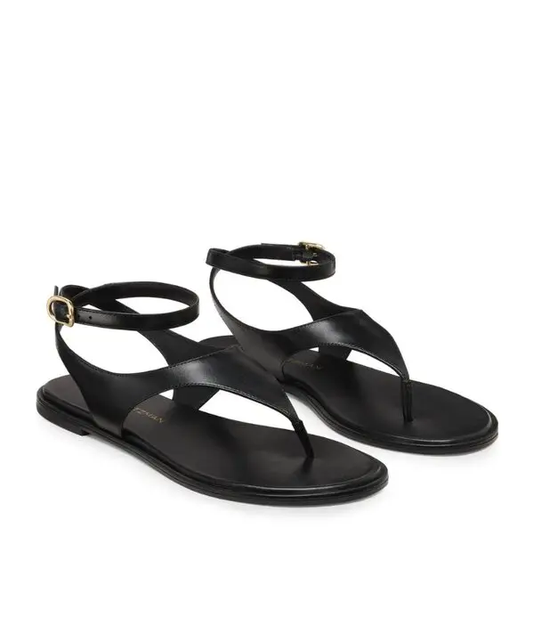 STUART WEITZMAN Marley Flat Thong Sandal With Adjustable Ankle Strap - Black