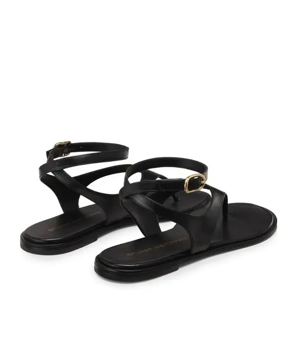 STUART WEITZMAN Marley Flat Thong Sandal With Adjustable Ankle Strap - Black